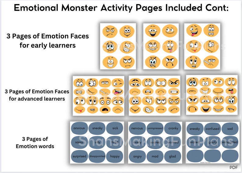 Emotions Monster DIGITAL DOWNLOAD // Printable Acitivity // Preschool ...