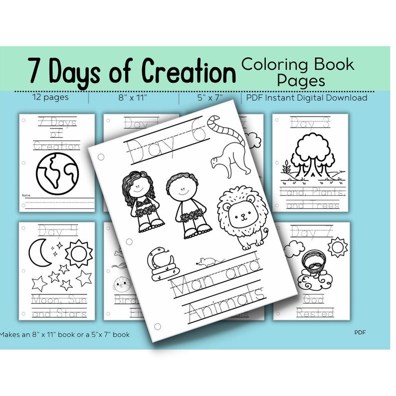 7 Days of Creation Coloring Pages DIGITAL DOWNLOAD // - Etsy