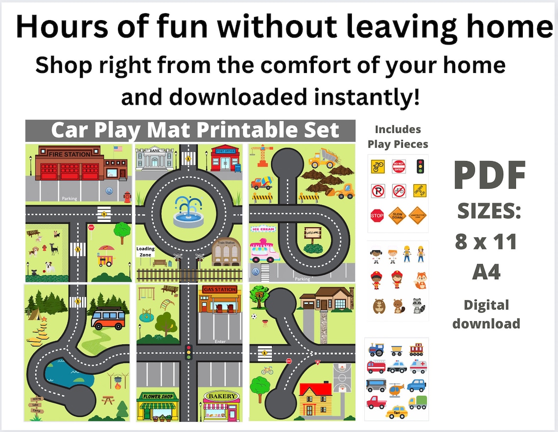 Cars Play Mat Printable Set // Cars // Downloads // Roads // Printable ...