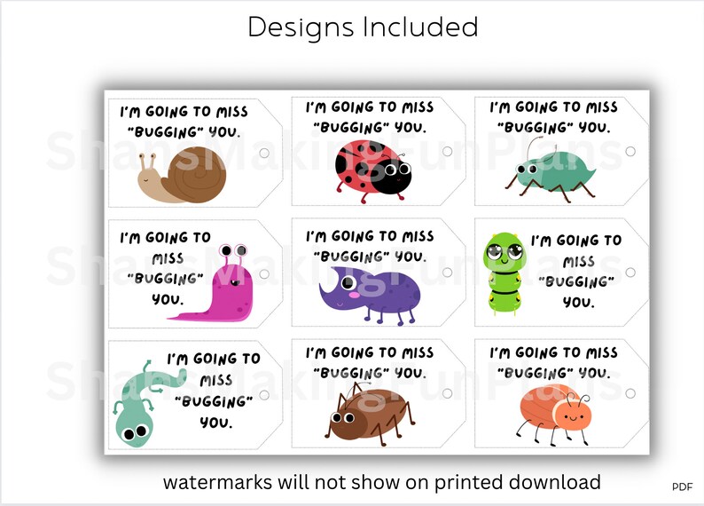 Bugs Bugging You Goodbye End of Year Gift Tags DIGITAL DOWNLOAD ...