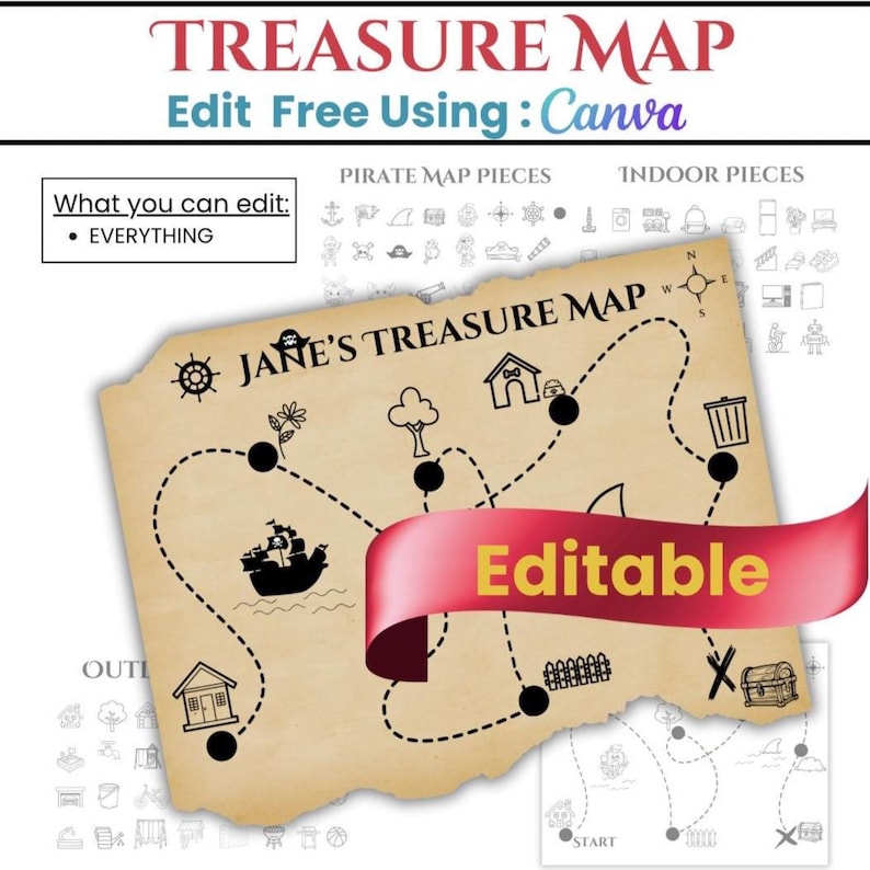 Editable Treasure Map Pirate Map DIGITAL DOWNLOAD // Printable Activity ...