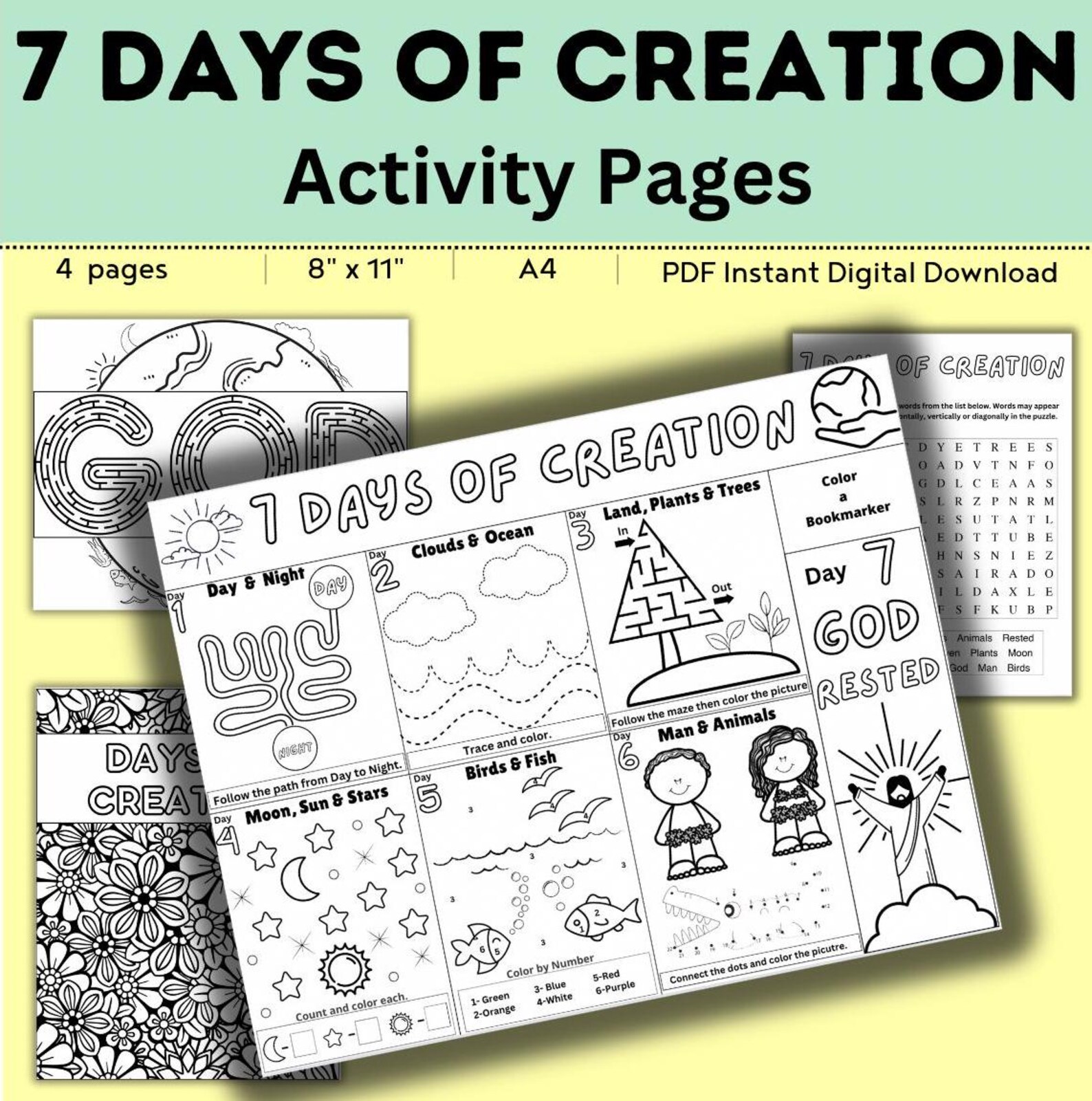 7 Days of Creation Activity Coloring Pages DIGITAL DOWNLOAD ...