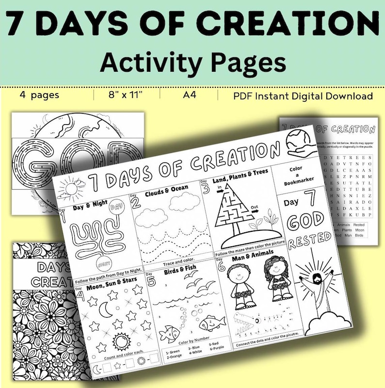 7 Days of Creation Activity Coloring Pages DIGITAL DOWNLOAD ...