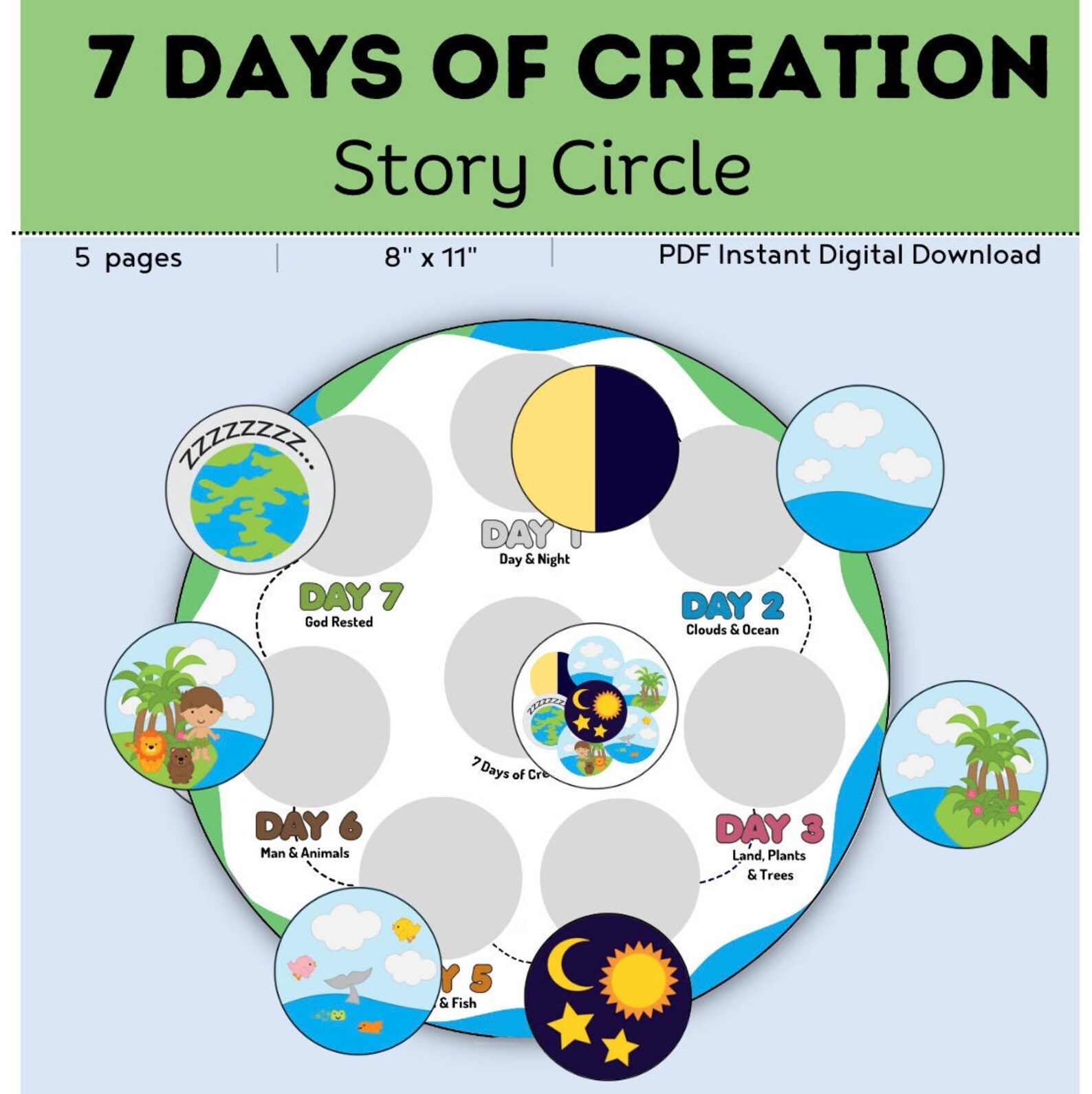 7 Days of Creation Story Circle DIGITAL DOWNLOAD // Church Acitivity ...