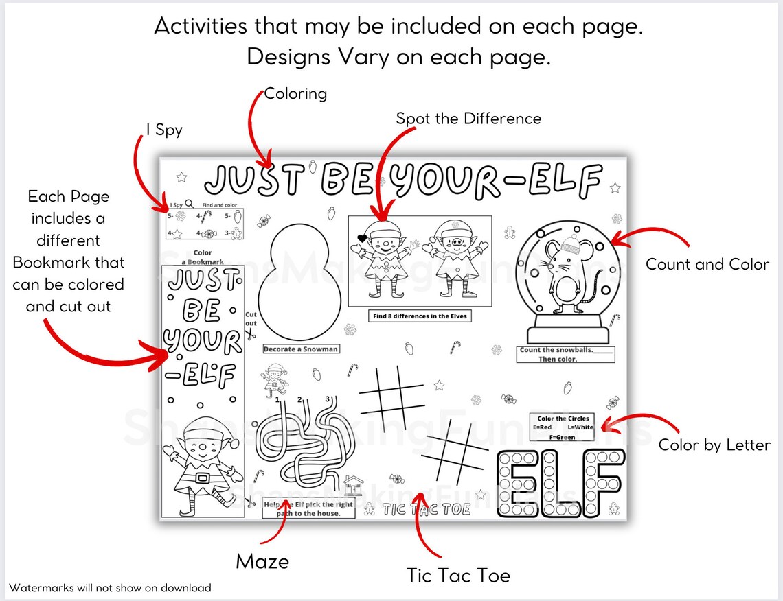 Elf Activity Pages DIGITAL DOWNLOAD // Printable Activity // Christmas ...