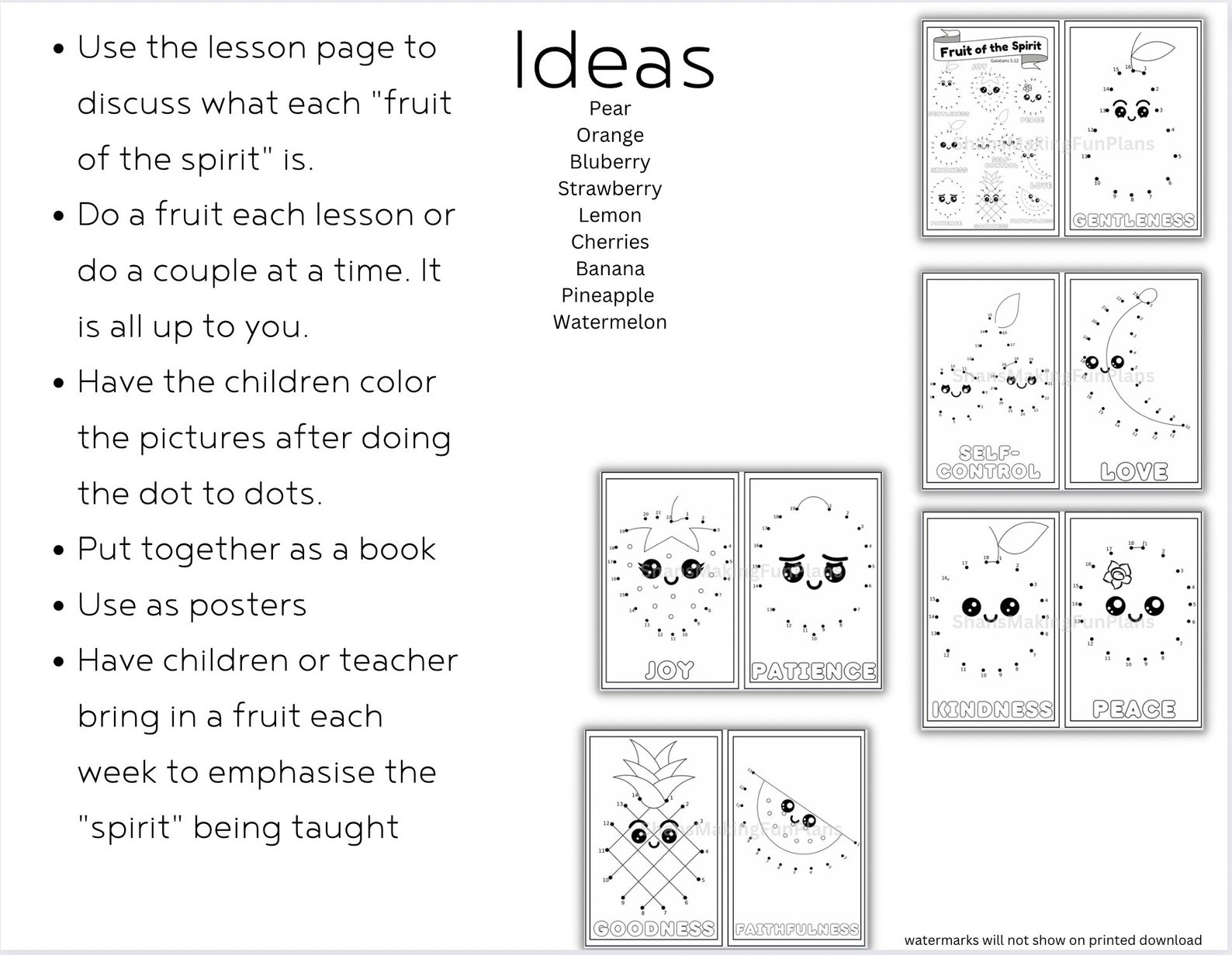 Fruit of the Spirit Activity Dot to Dot Coloring Pages DIGITAL DOWNLOAD ...