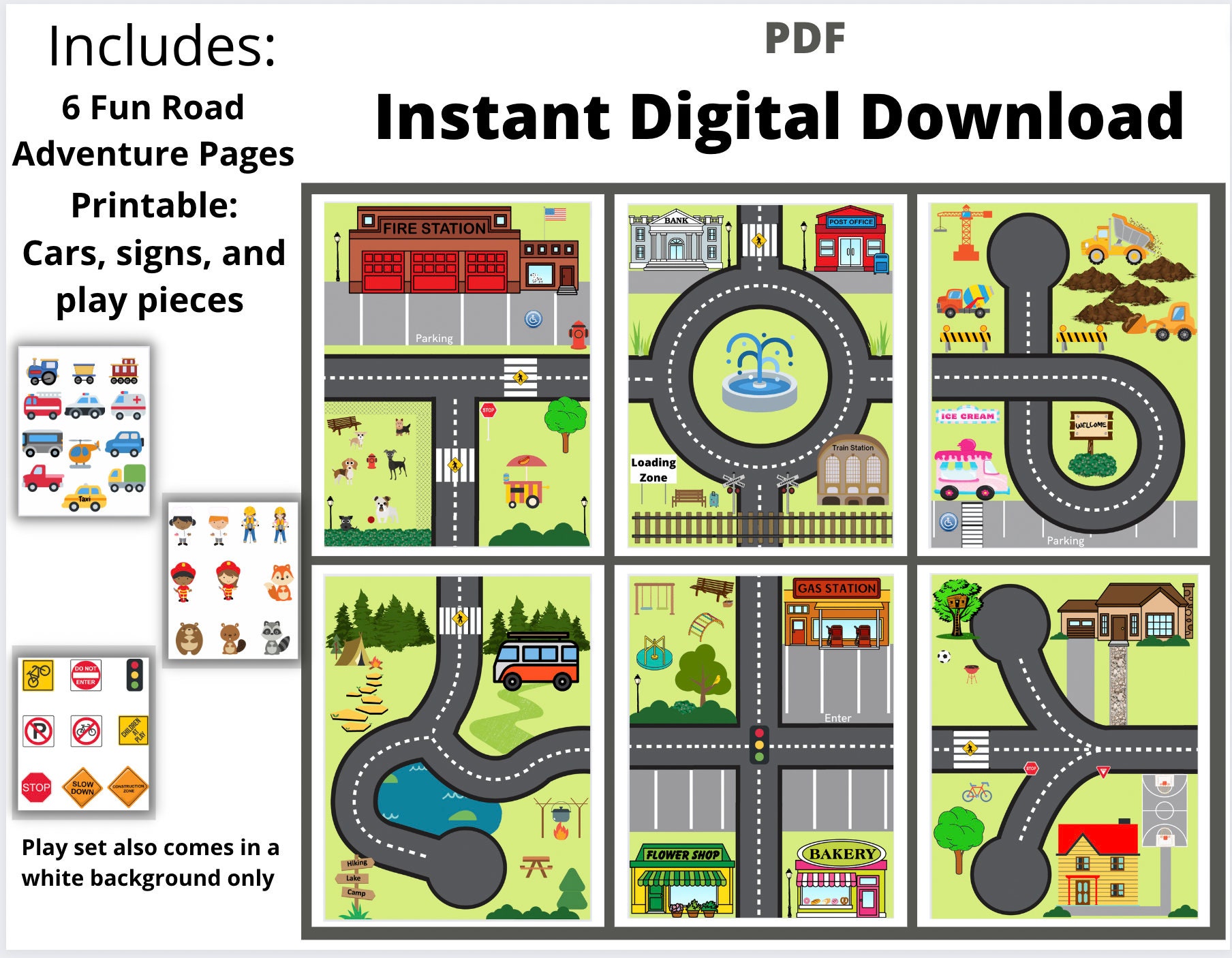 Cars Play Mat Printable Set // Cars // Downloads // Roads // Printable ...