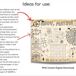 Treasure Map Pirate Map Activity Page DIGITAL DOWNLOAD // Printable ...