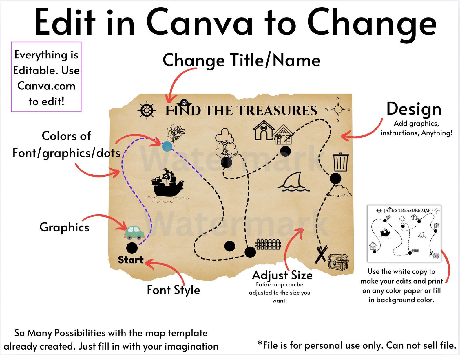 Editable Treasure Map Pirate Map DIGITAL DOWNLOAD // Printable Activity ...