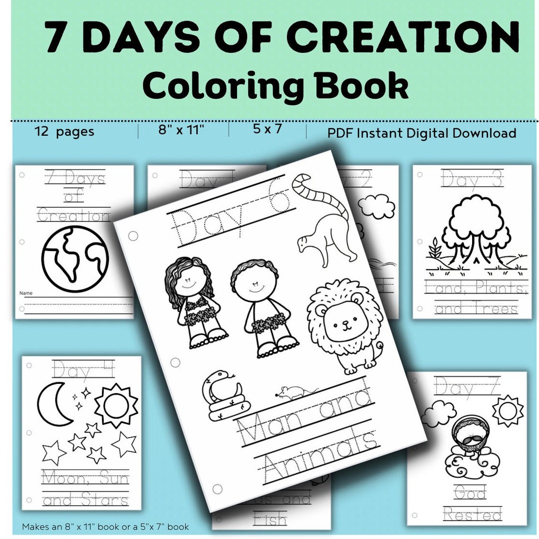 7 Days of Creation Coloring Pages DIGITAL DOWNLOAD // Printable ...