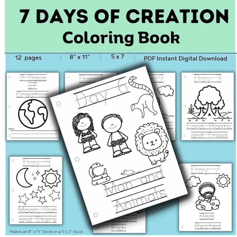 7 Days of Creation Coloring Pages DIGITAL DOWNLOAD // Printable ...
