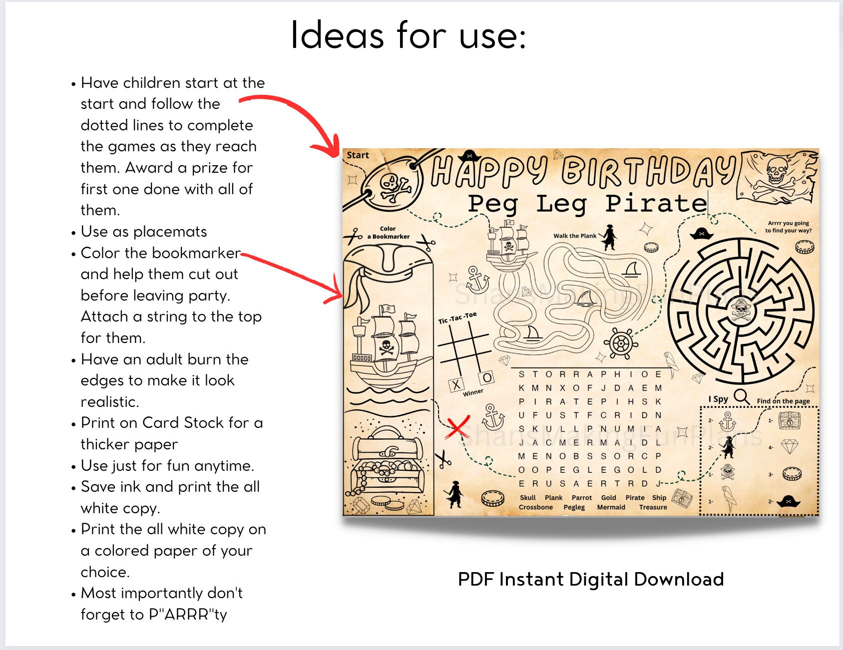 Treasure Map // Activity Page DIGITAL DOWNLOAD // Printable Acitivity ...