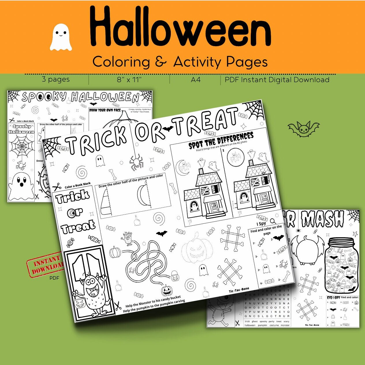 Halloween Activity Coloring Pages DIGITAL DOWNLOAD // Printable ...