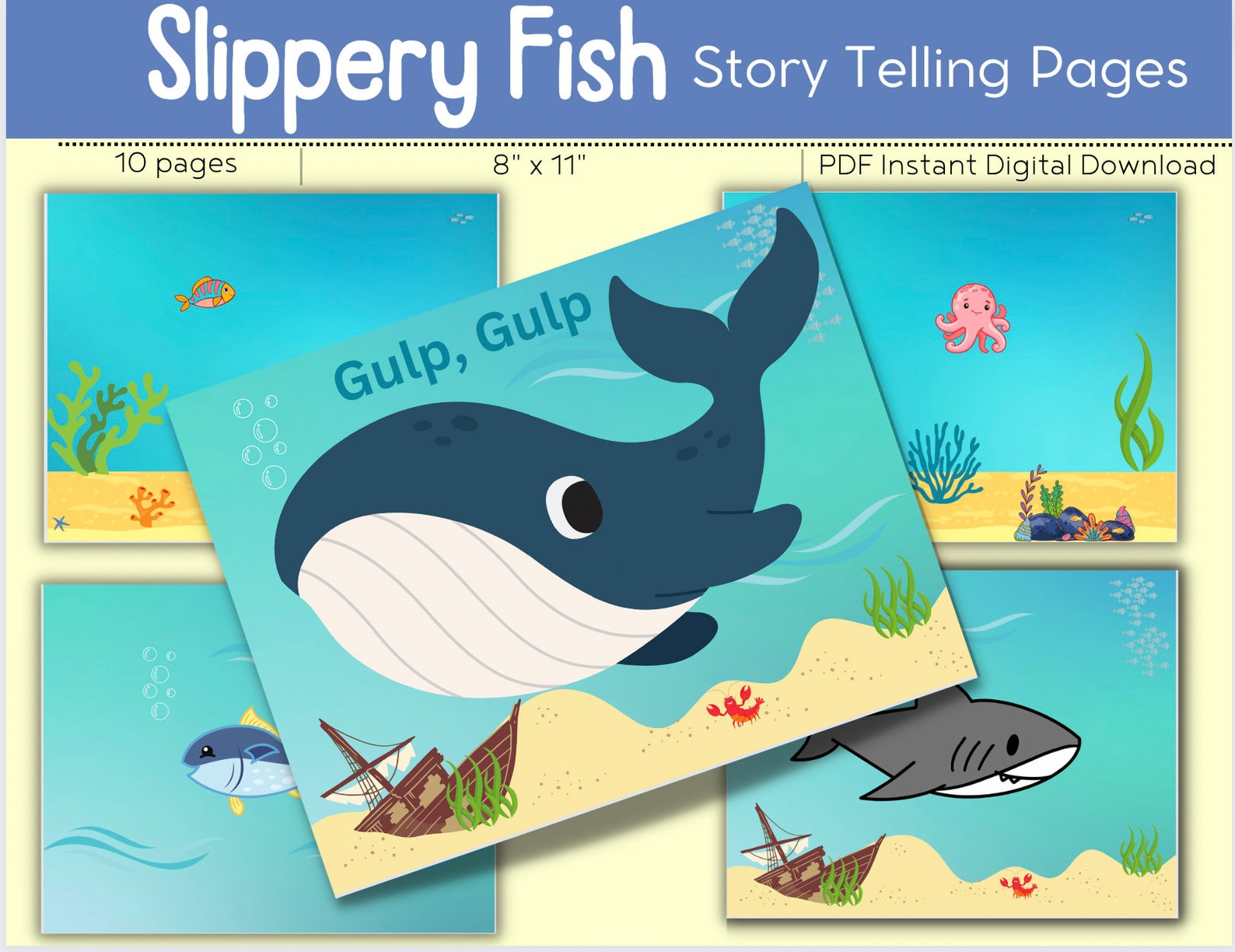 Slippery Fish Printable Set // Ocean // Downloads // Shark // - Etsy