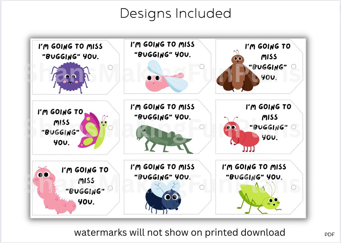 Bugs Bugging You Goodbye End of Year Gift Tags DIGITAL DOWNLOAD ...