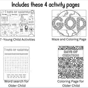 7 Days of Creation Activity Coloring Pages DIGITAL DOWNLOAD // Printable Activity // Bible ...