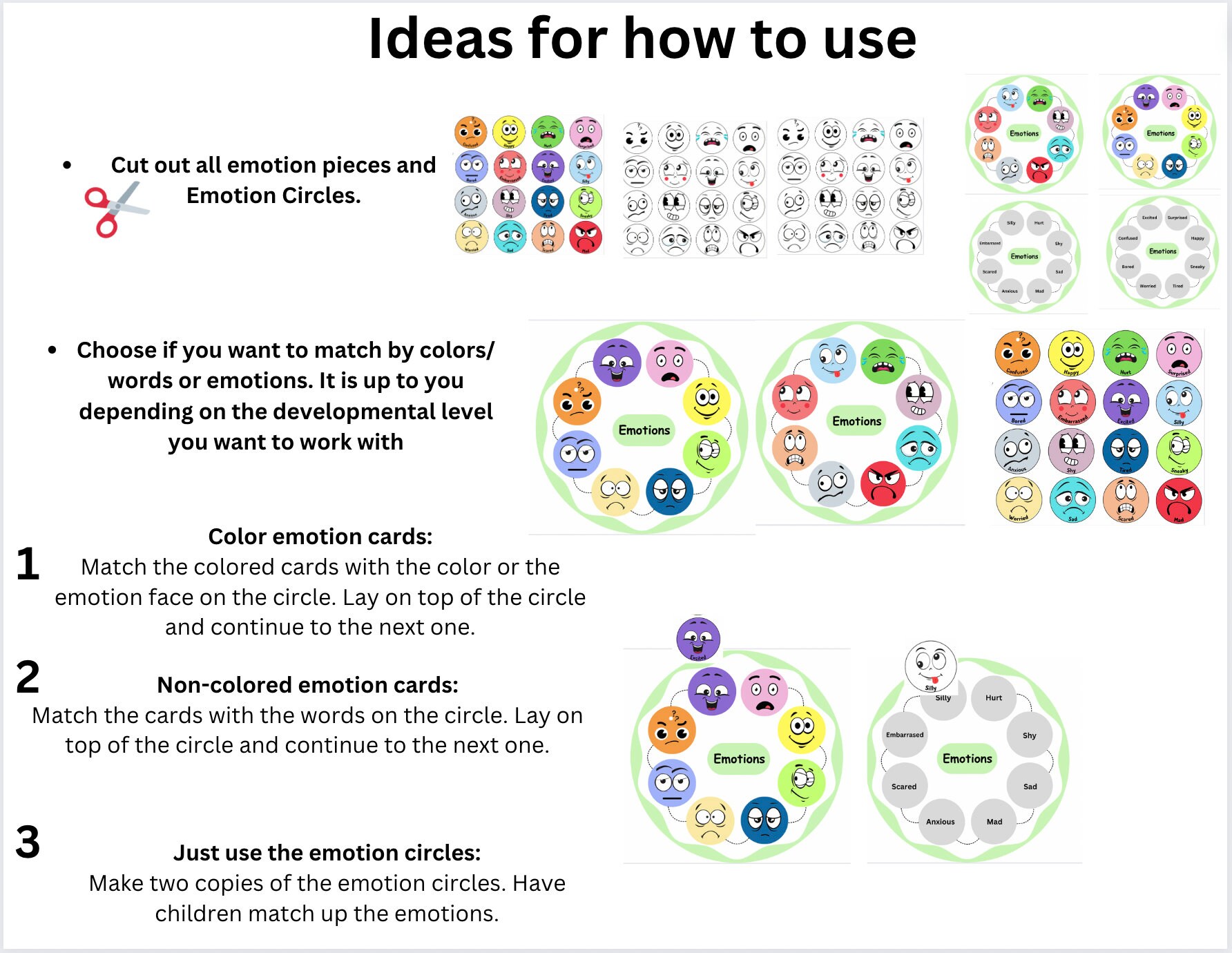 Emotions Matching Circles Activity Digital Download // Matching ...