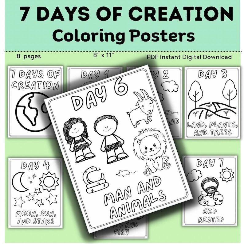 7 Days of Creation Coloring Posters DIGITAL DOWNLOAD // Printable ...