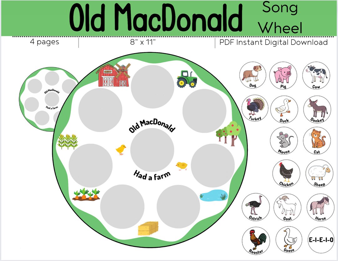 Old Macdonald Had a Farm Song Circle Activity Digital Download - Etsy