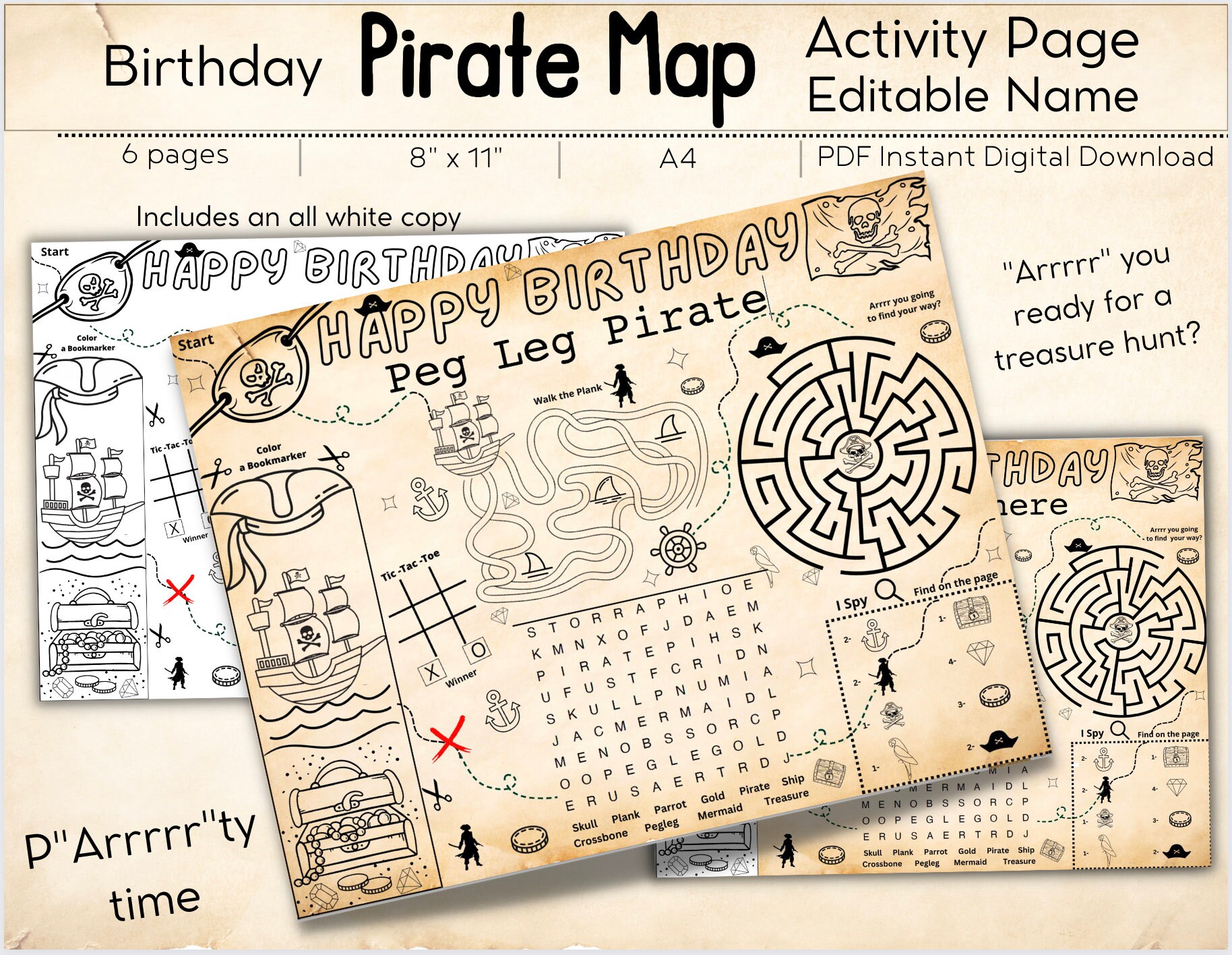 Treasure Map // Activity Page DIGITAL DOWNLOAD // Printable Acitivity ...