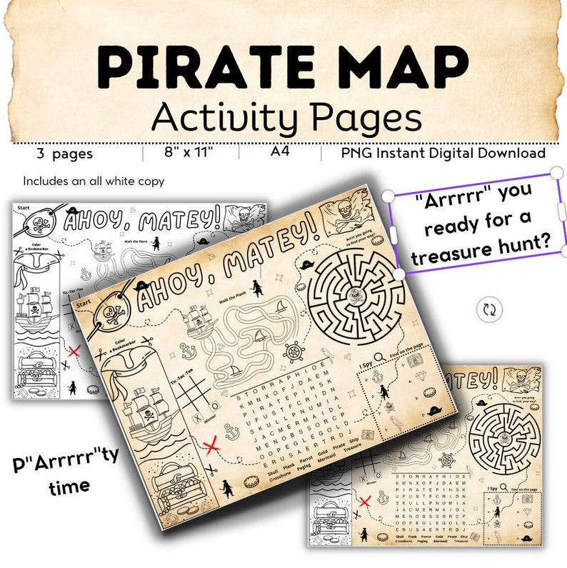 Treasure Map Pirate Map Activity Page DIGITAL DOWNLOAD // Printable ...