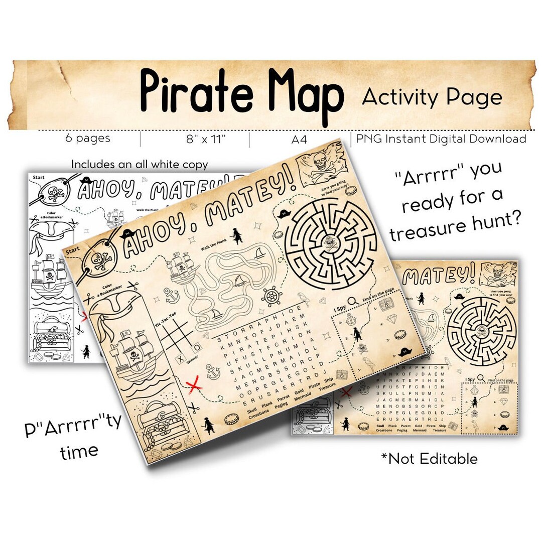 Treasure Map Pirate Map Activity Page DIGITAL DOWNLOAD // - Etsy
