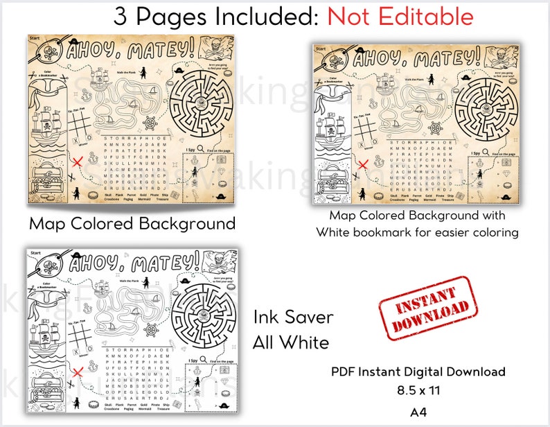 Treasure Map Pirate Map Activity Page DIGITAL DOWNLOAD // Printable ...