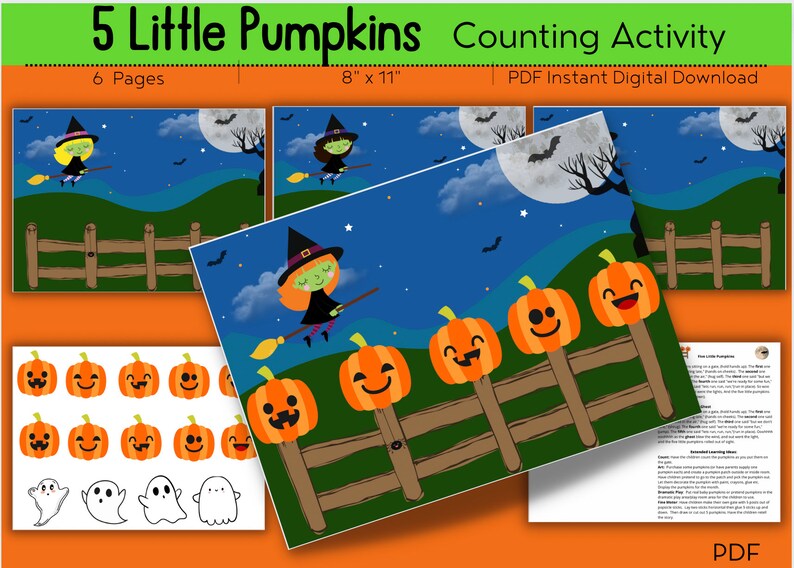 5 Little Pumpkins DIGITAL DOWNLOAD // Halloween Printable // Holiday ...
