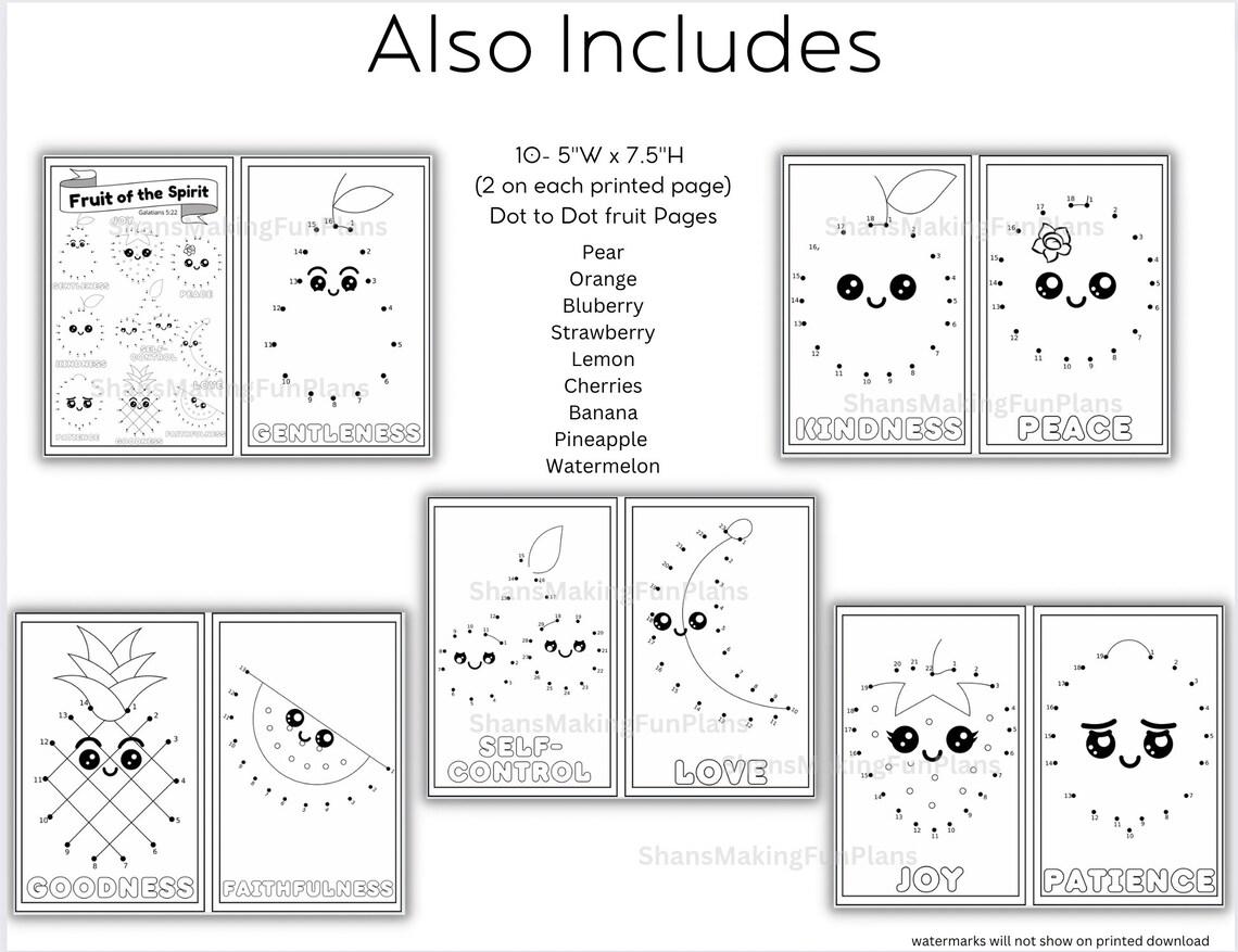 Fruit of the Spirit Activity Dot to Dot Coloring Pages DIGITAL DOWNLOAD ...
