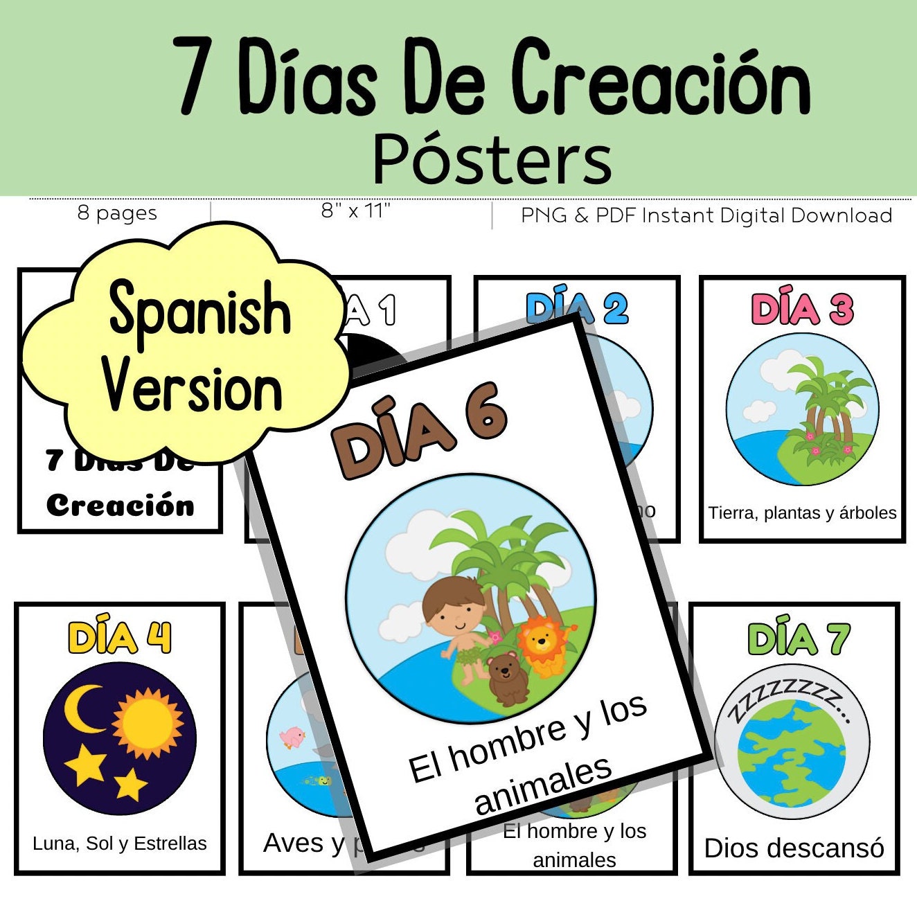 7 Days of Creation SPANISH Posters DIGITAL DOWNLOAD // Church Activity ...