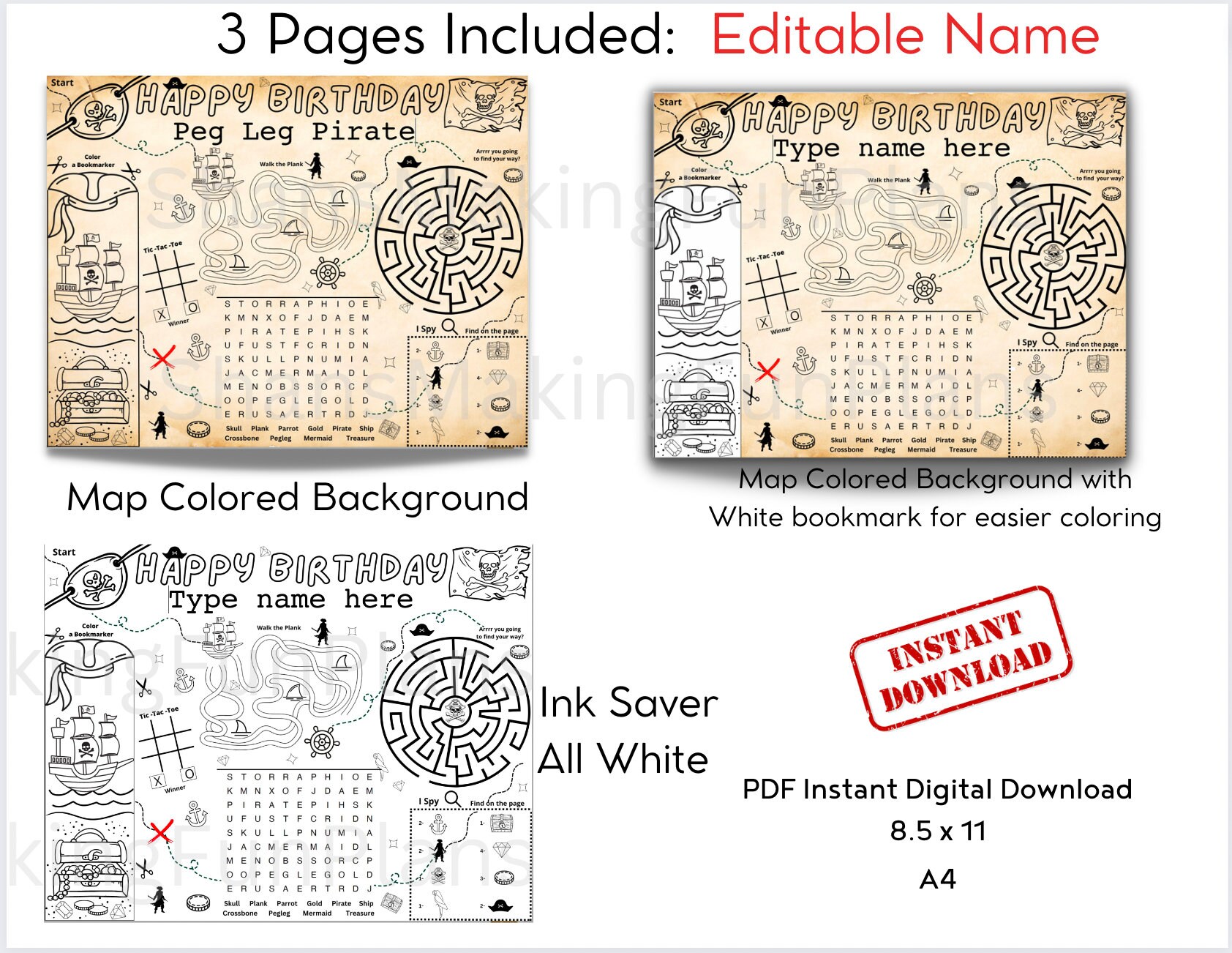 Treasure Map // Activity Page DIGITAL DOWNLOAD // Printable Acitivity ...