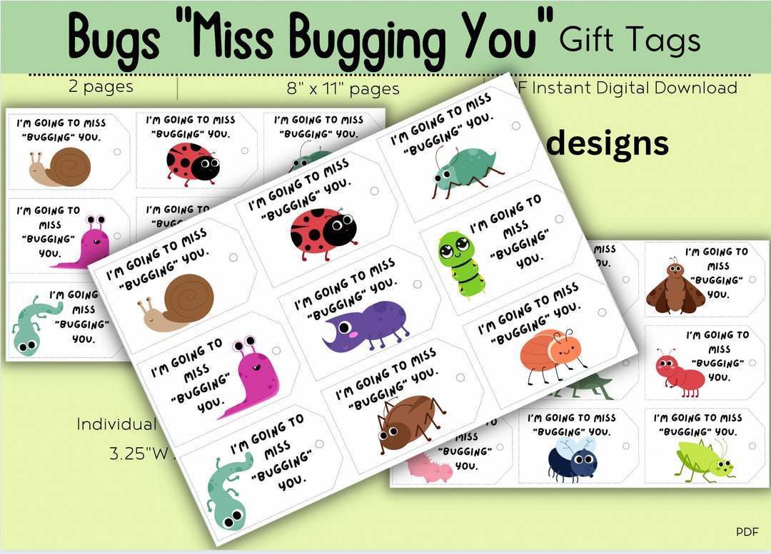 Bugs Bugging You Goodbye End of Year Gift Tags DIGITAL DOWNLOAD ...