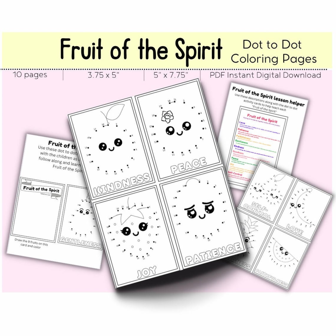 Fruit of the Spirit Activity Dot to Dot Coloring Pages DIGITAL DOWNLOAD ...