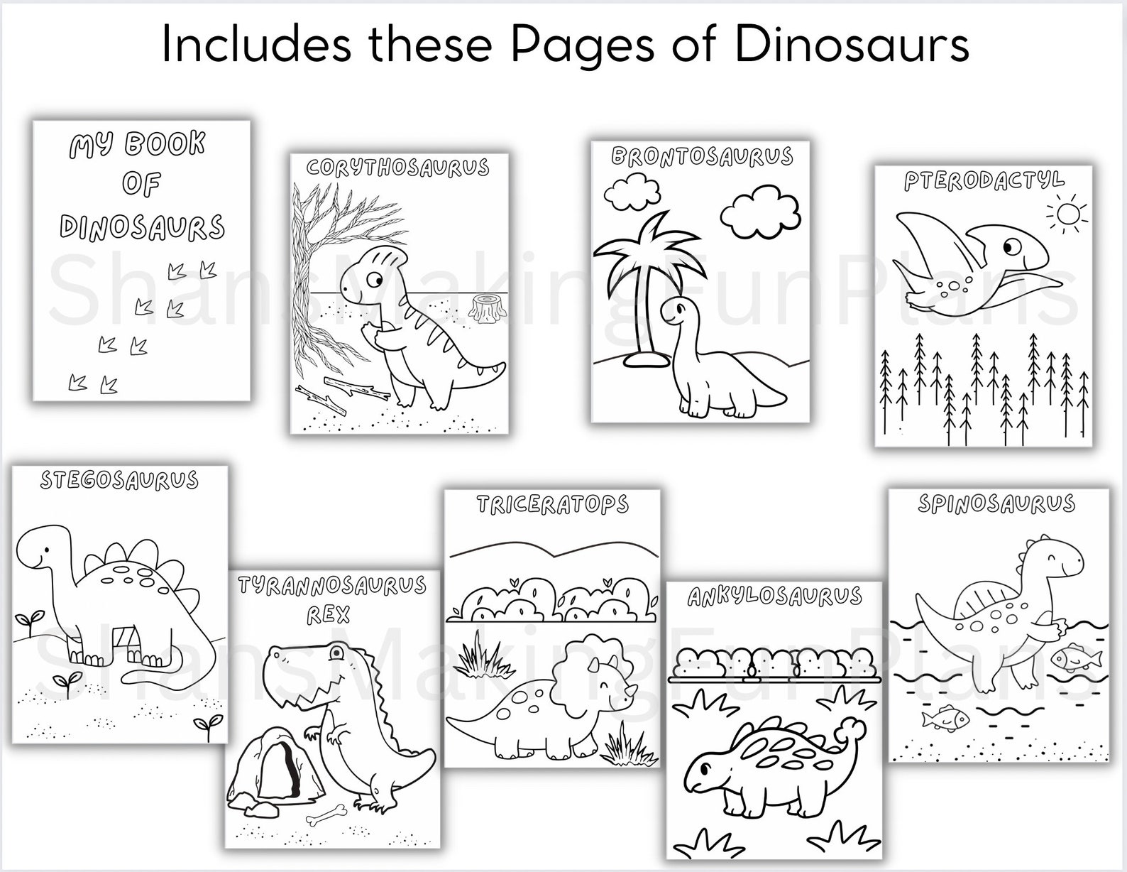 Dinosaurs Coloring Pages DIGITAL DOWNLOAD // Printable Acitivity ...