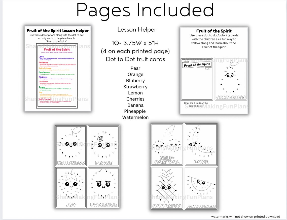 Fruit of the Spirit Activity Dot to Dot Coloring Pages DIGITAL DOWNLOAD ...