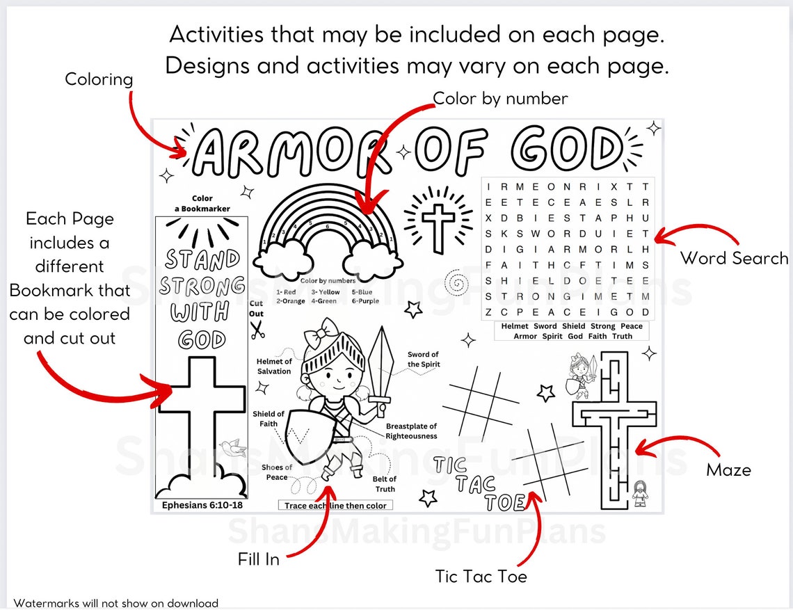 Armor of God Activity Coloring Pages DIGITAL DOWNLOAD // Printable ...