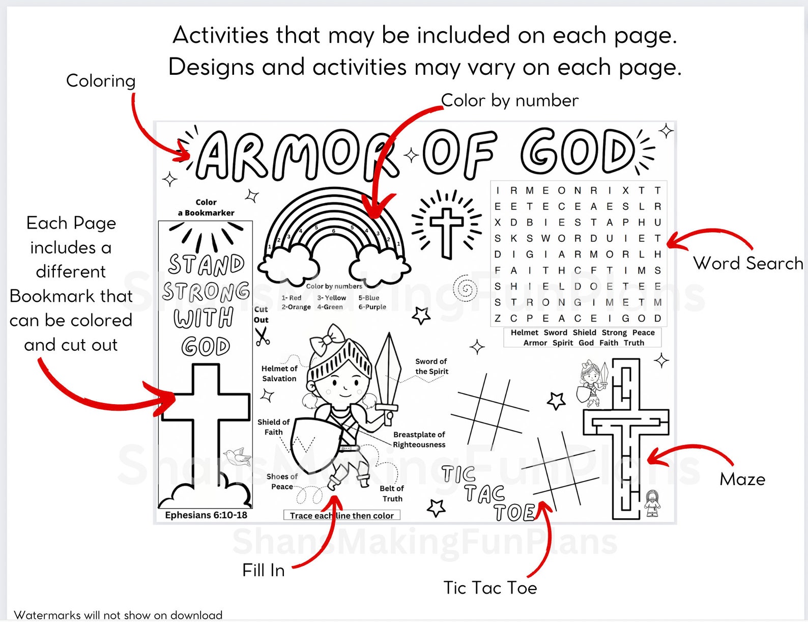 Armor of God Activity Coloring Pages DIGITAL DOWNLOAD // Printable ...