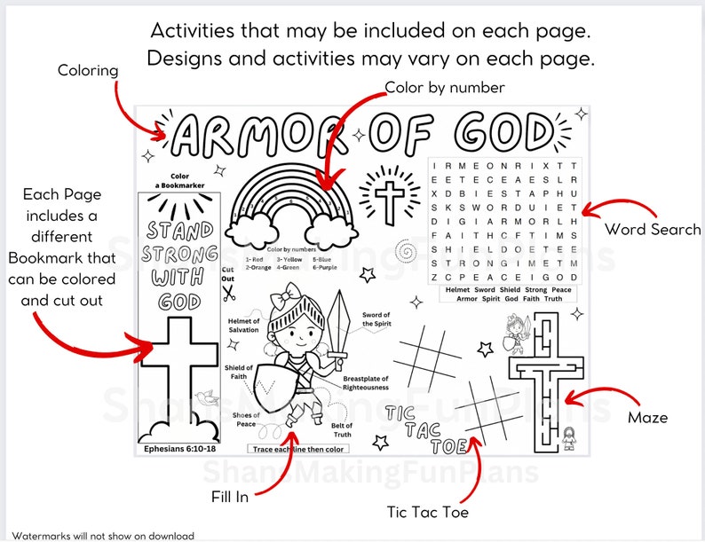 Armor of God Activity Coloring Pages DIGITAL DOWNLOAD // Printable ...