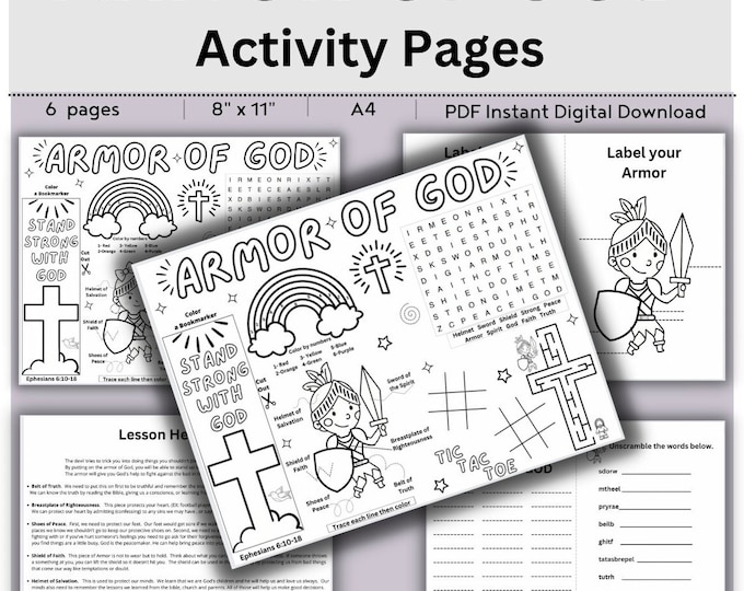 The Armor of God Bible Activity Coloring Pages Digital PDF Sunday ...