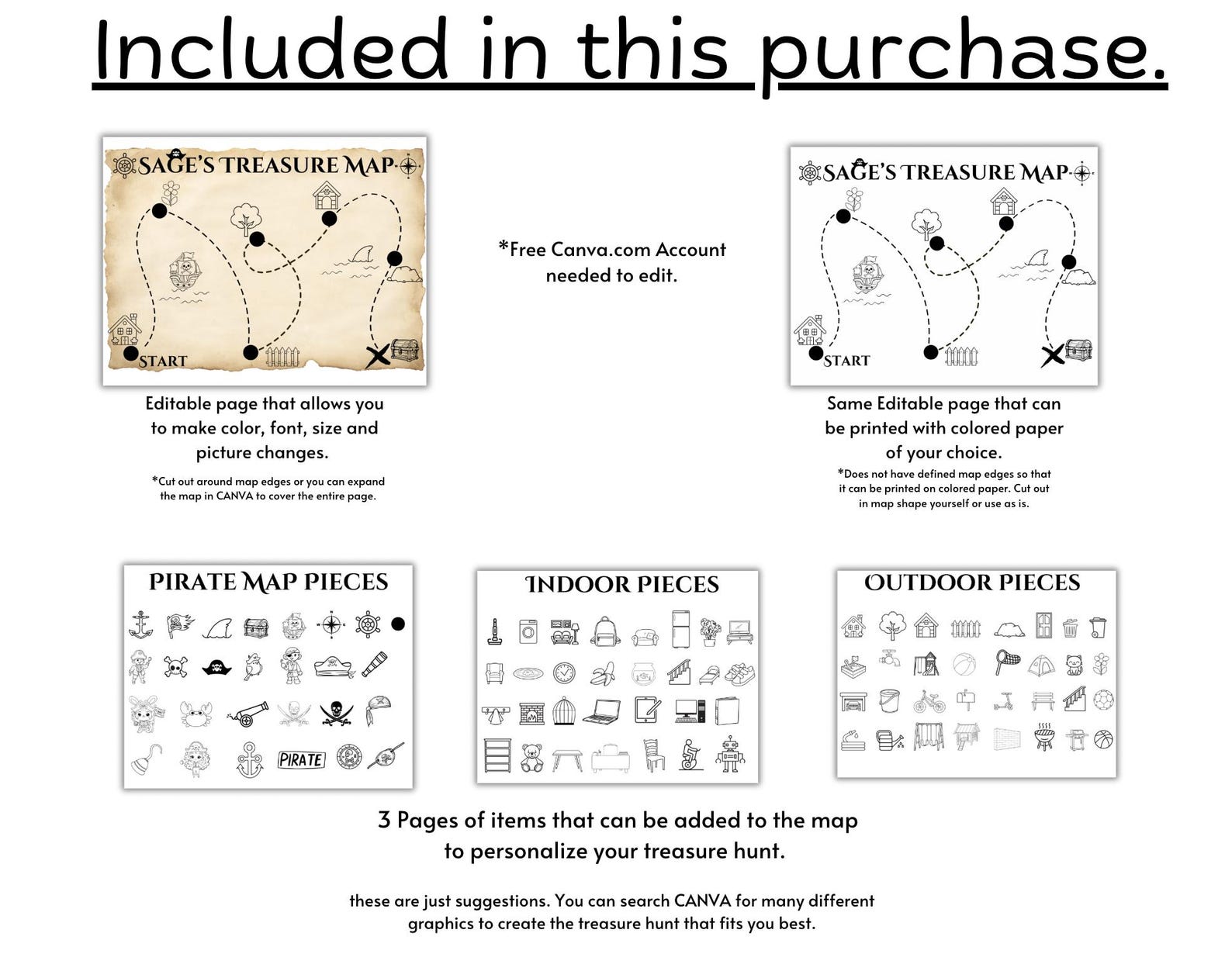 Editable Treasure Map Pirate Map DIGITAL DOWNLOAD // Printable Activity ...