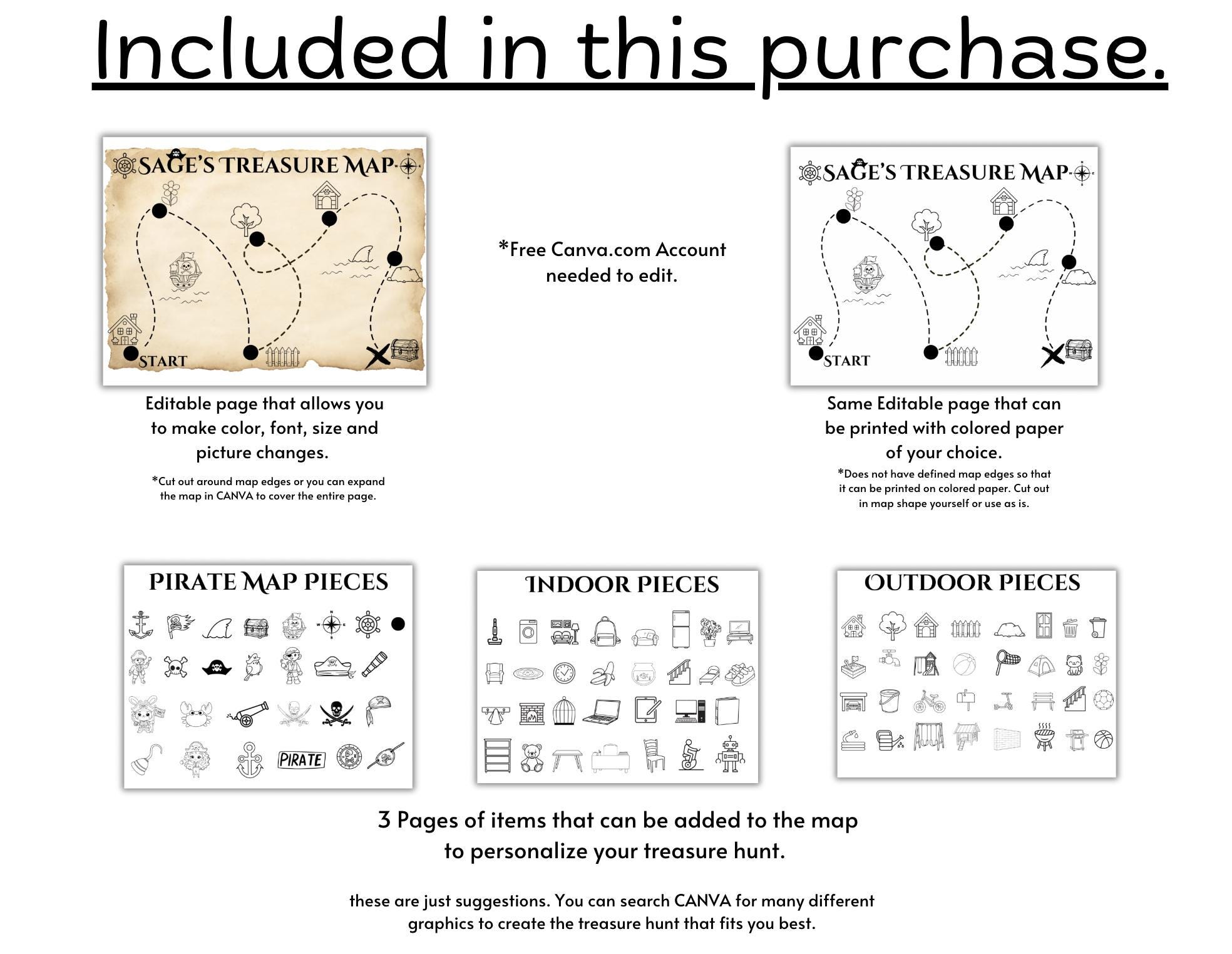 Editable Treasure Map Pirate Map DIGITAL DOWNLOAD // Printable Activity ...