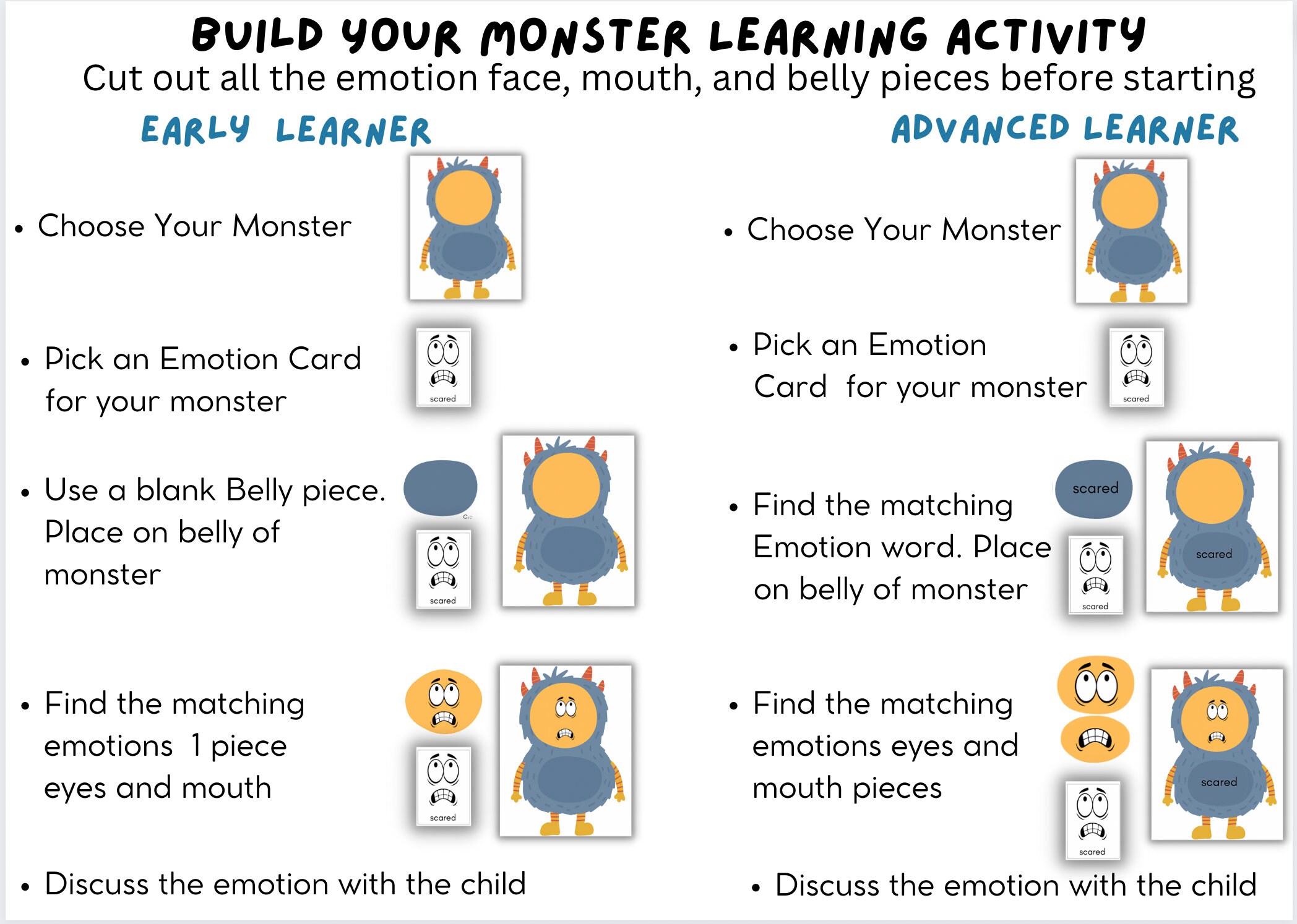 Emotions Monster DIGITAL DOWNLOAD // Printable Acitivity // Preschool ...
