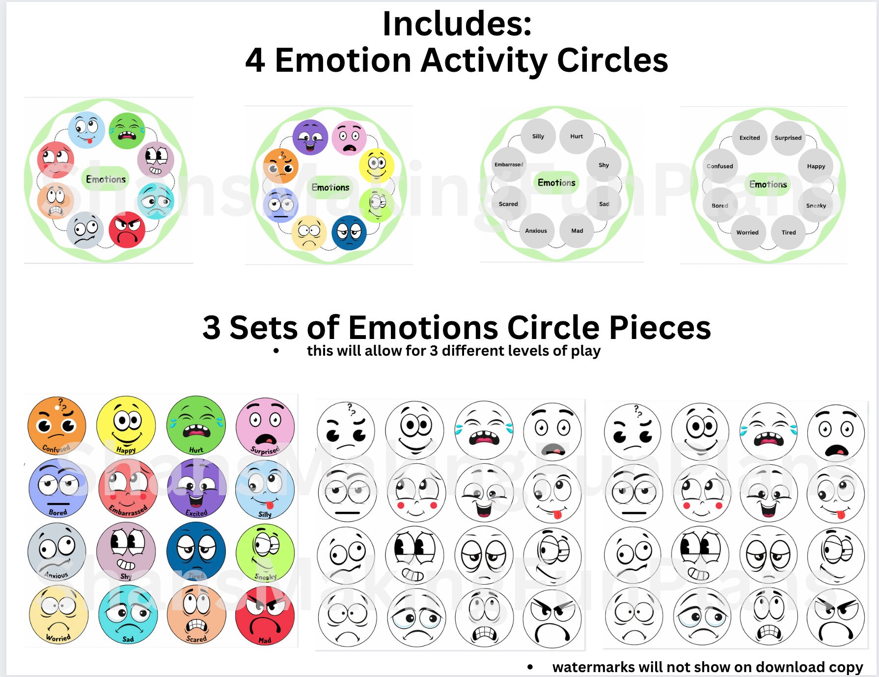 Emotions Matching Circles Activity Digital Download // Matching ...
