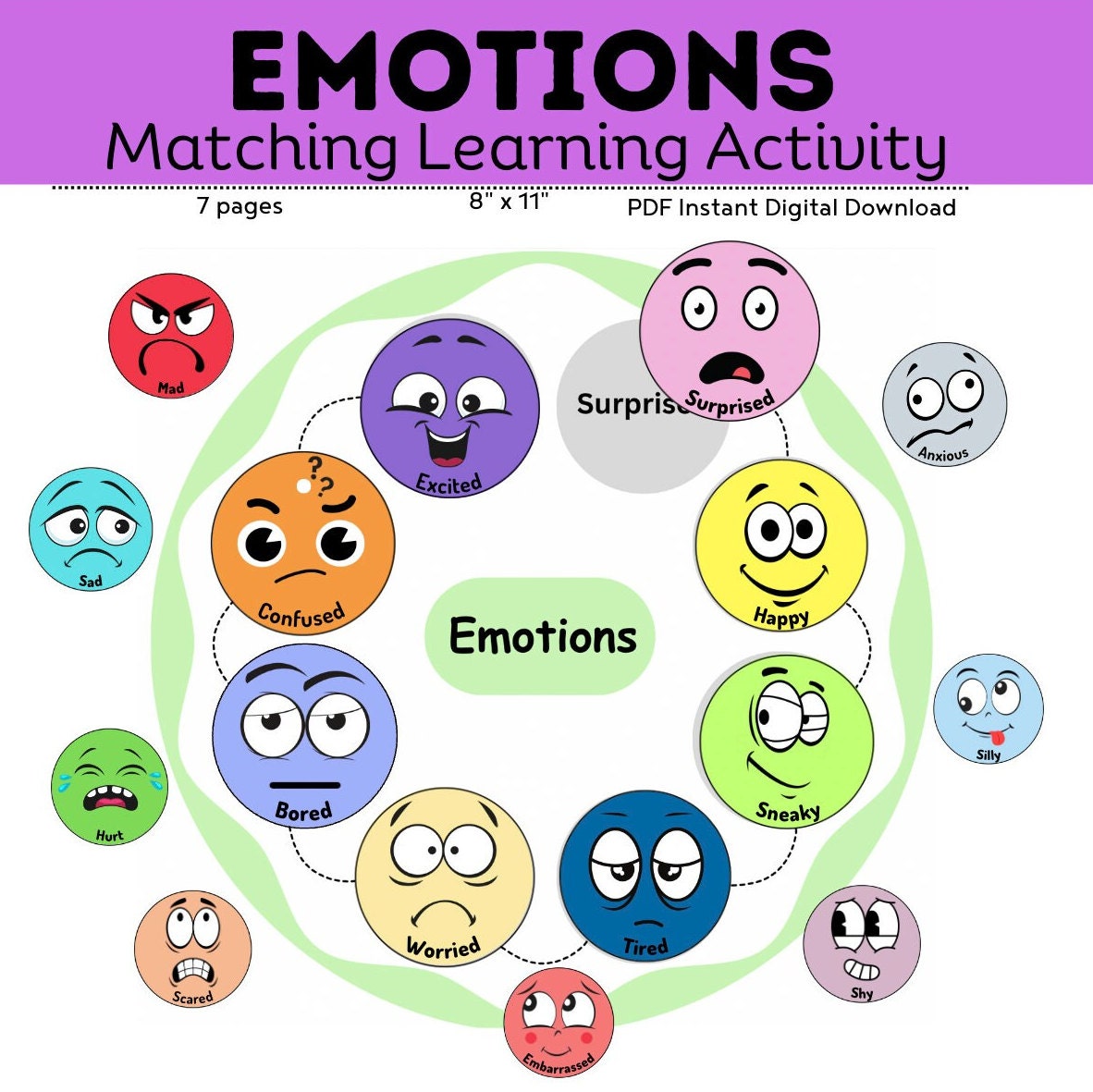 Emotions Matching Circles Activity Digital Download // Matching ...