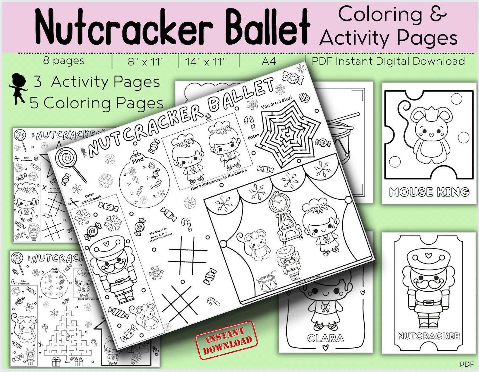 Nutcracker Ballet Activity Pages Coloring Page DIGITAL DOWNLOAD ...