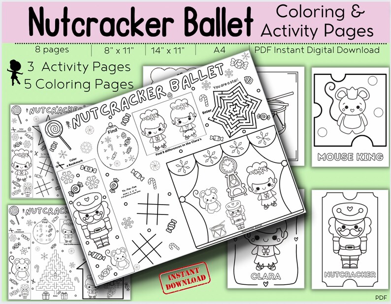 Nutcracker Ballet Activity Pages Coloring Page DIGITAL DOWNLOAD ...