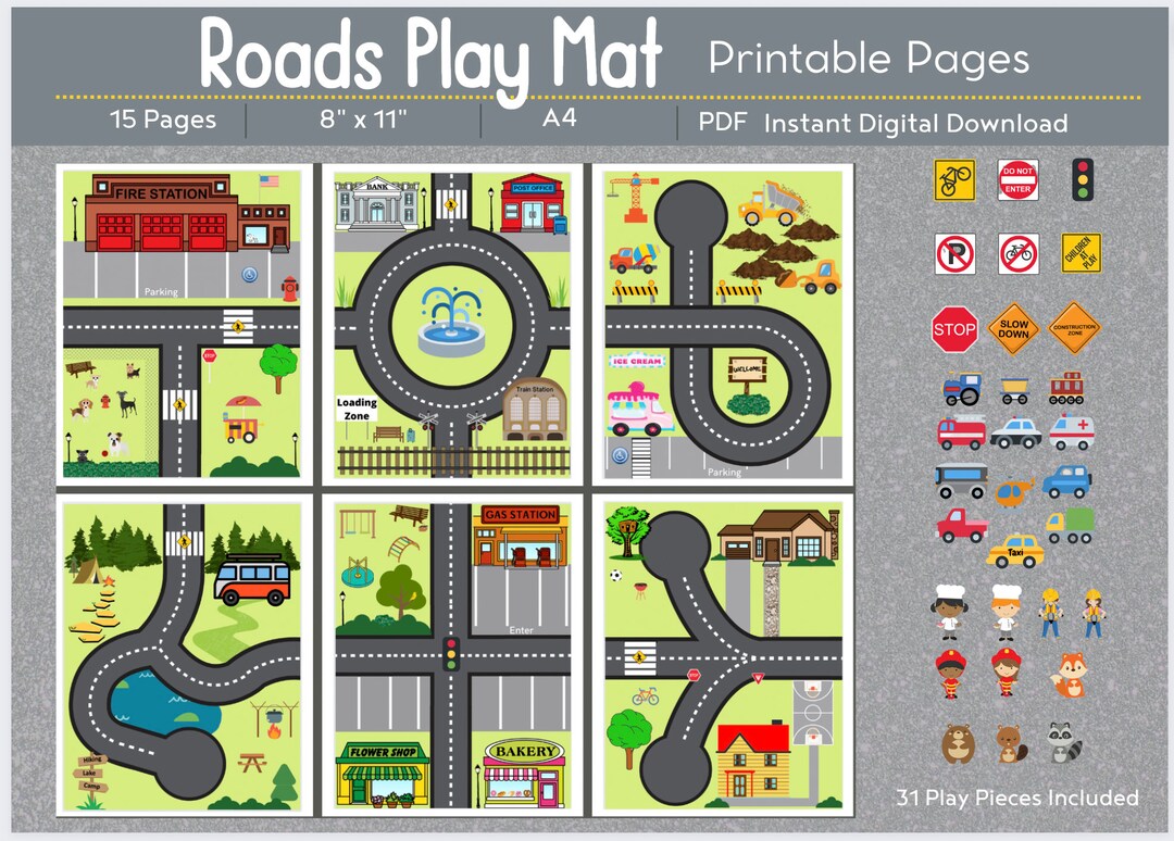 Cars Play Mat Printable Set // Cars // Downloads // Roads // - Etsy