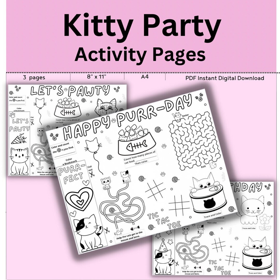 Kitty Party Activity Pages DIGITAL DOWNLOAD // Kitty Printable Activity ...