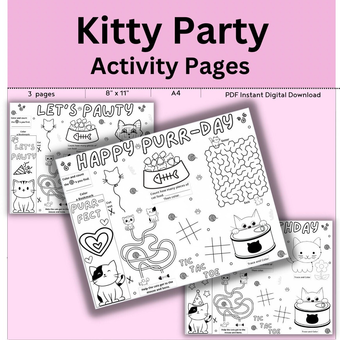 Kitty Party Activity Pages DIGITAL DOWNLOAD // Kitty Printable Activity ...