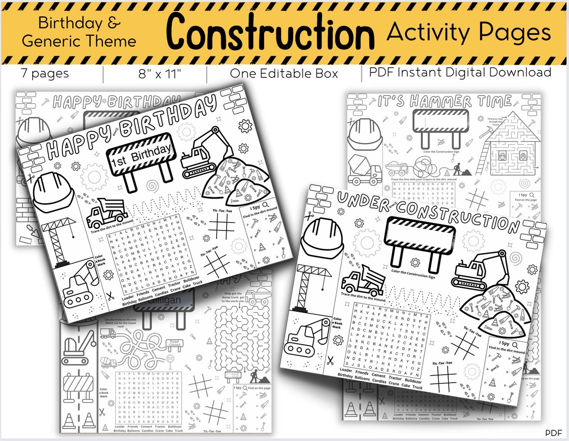 Construction Activity Coloring Pages DIGITAL DOWNLOAD // - Etsy